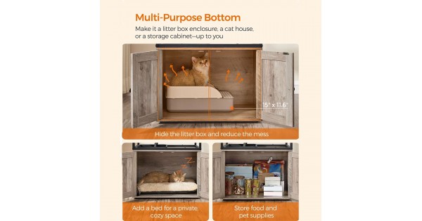 Contemporary Cat Litter Box Tower with Feeding Station