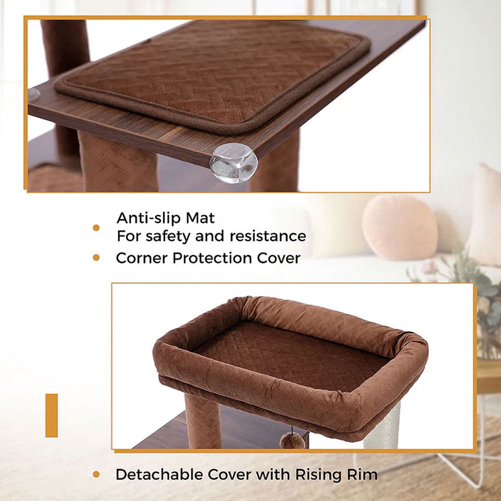 Contemporary Wood Cat Tree with Litter Box Cabinet