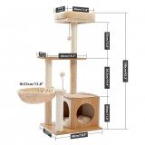Modern Wood Cat Tree with Hanging Basket