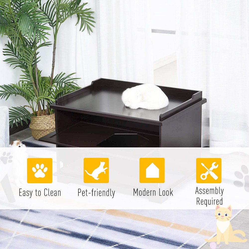 TV Stand Cat Litter Box Furniture in Dark Brown