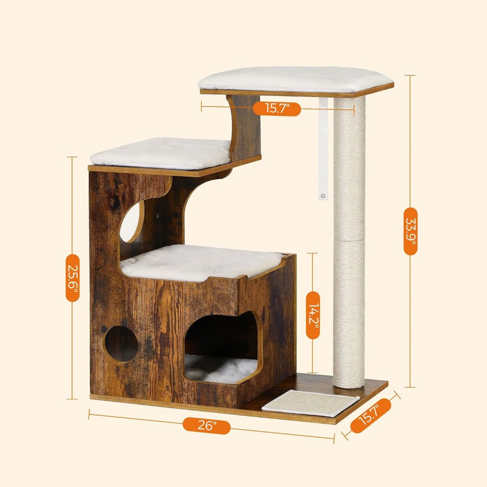 Small Modern Design Cat Tree with Hideaway & Perch
