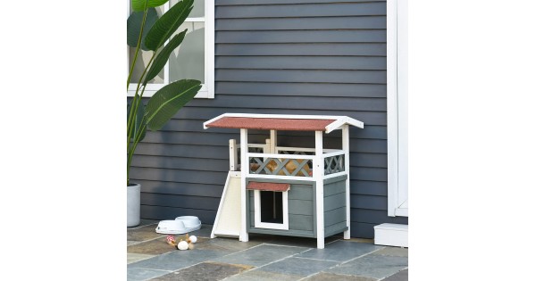 Small Cat House Made of Solid Fir Wood